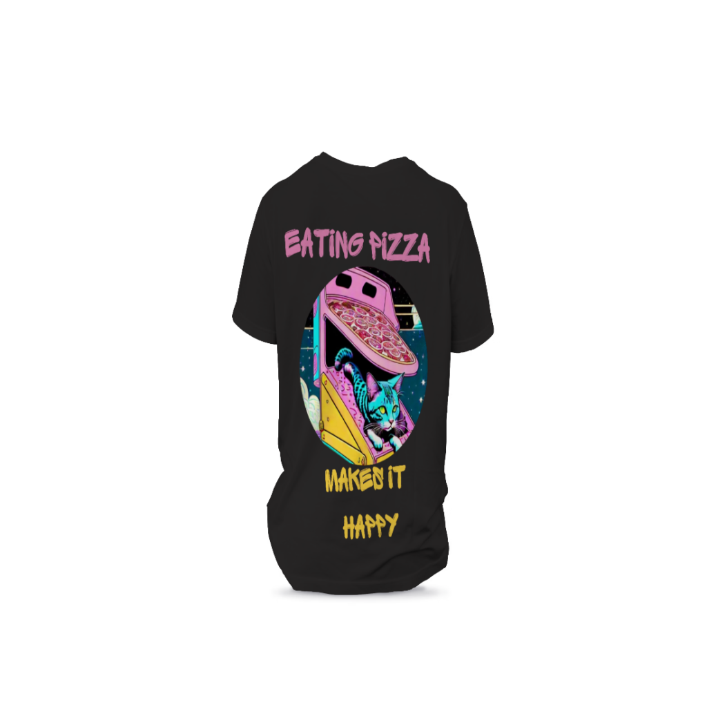 Eating pizza makes it happy - T-shirt design - MasterBundles