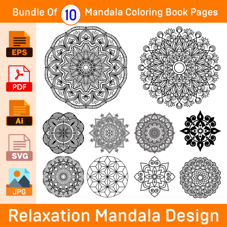 Bundle of 10 Relaxation Mandalas Coloring Book Pages - MasterBundles