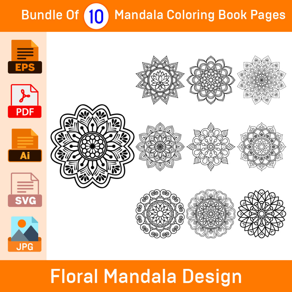 Bundle of 10 Mandala Coloring Book Pages - MasterBundles