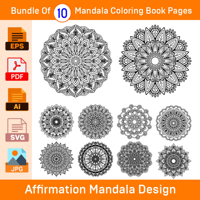 Bundle of 10 Affirmation Mandalas Coloring Book Pages - MasterBundles