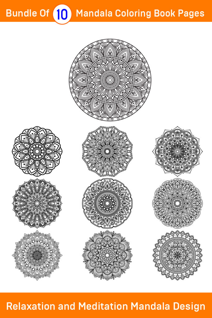 Bundle of 10 Relaxation and Meditation Mandala Coloring Book Pages ...