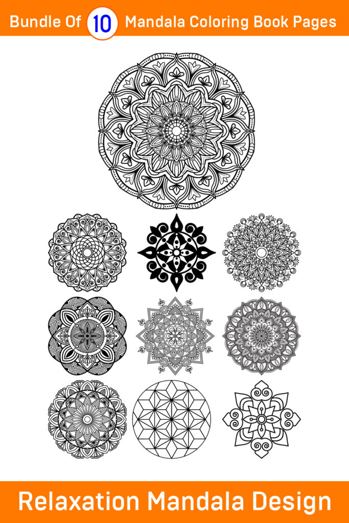 Bundle of 10 Relaxation Mandalas Coloring Book Pages - MasterBundles