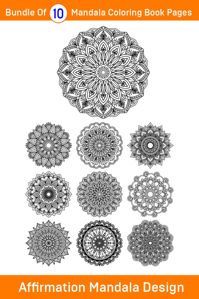 Bundle of 10 Affirmation Mandalas Coloring Book Pages - MasterBundles