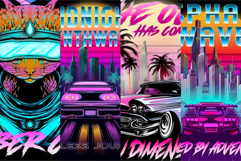 Synthwave Retrowave Futuristic T-shirt Designs PNG Bundle - MasterBundles