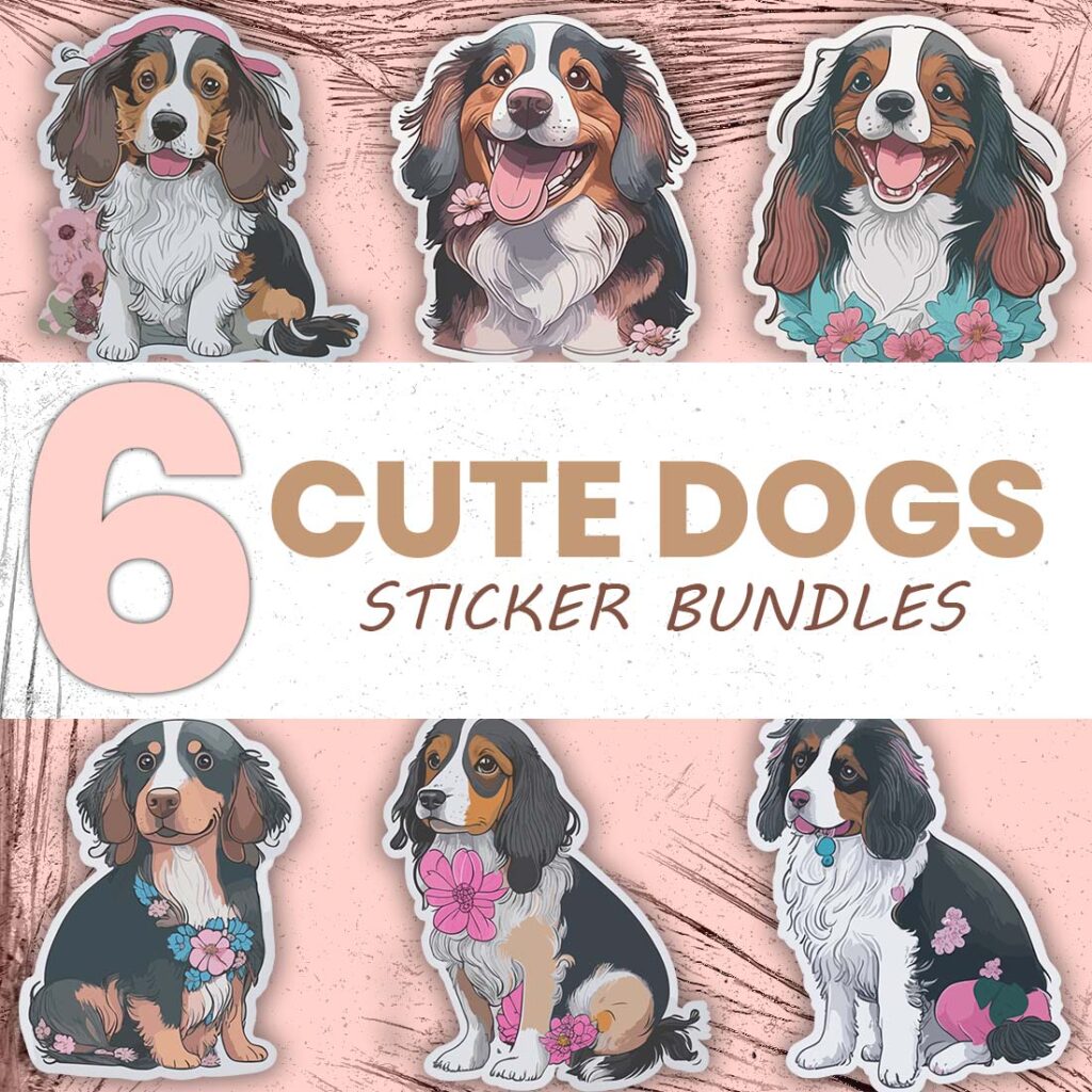 6 CUTE DOGS STICKER BUNDLE - MasterBundles