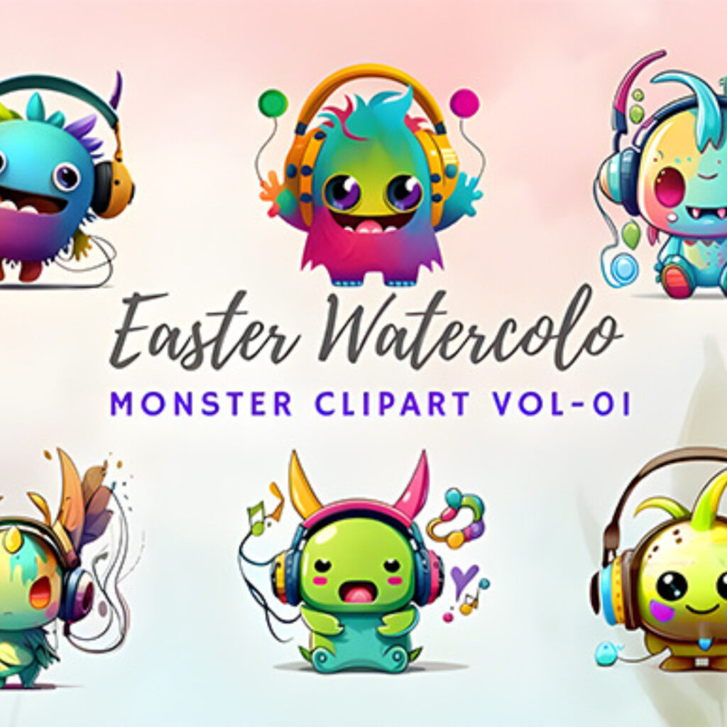 Easter Watercolor Monster Clipart Bundles Vol-02 - MasterBundles