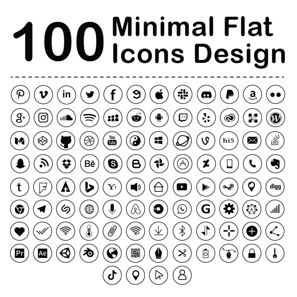 100 Minimal Flat Icons Design Pack – MasterBundles