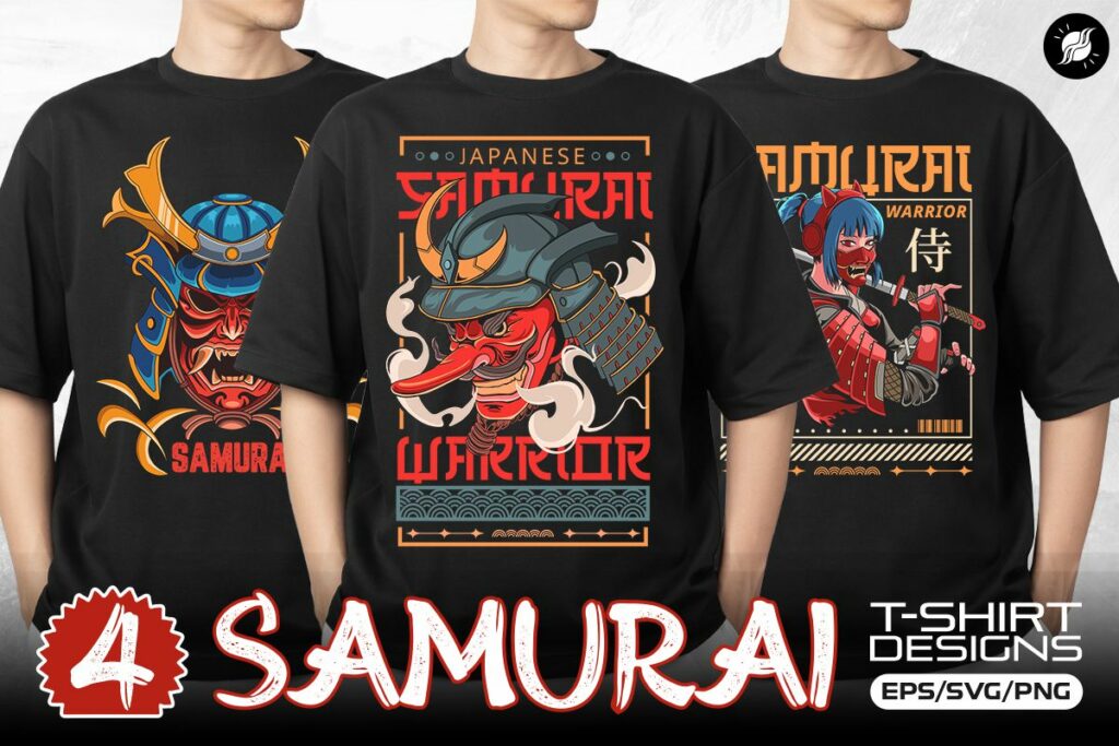 Japanese Samurai T-shirt Designs Vector Bundle - MasterBundles