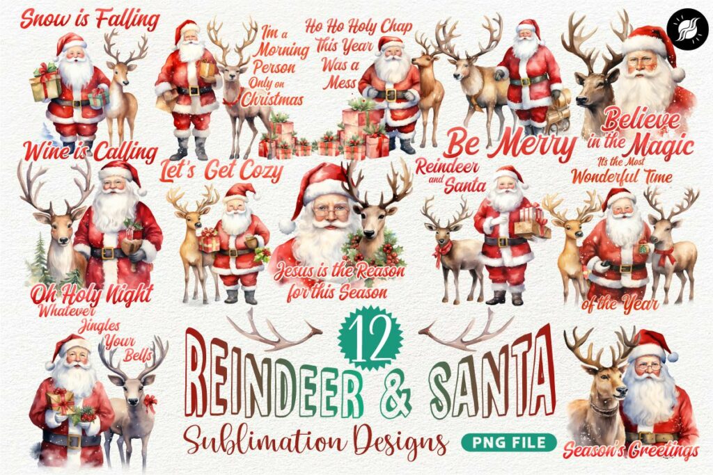 Christmas Reindeer Santa Sublimation Designs Bundle - MasterBundles