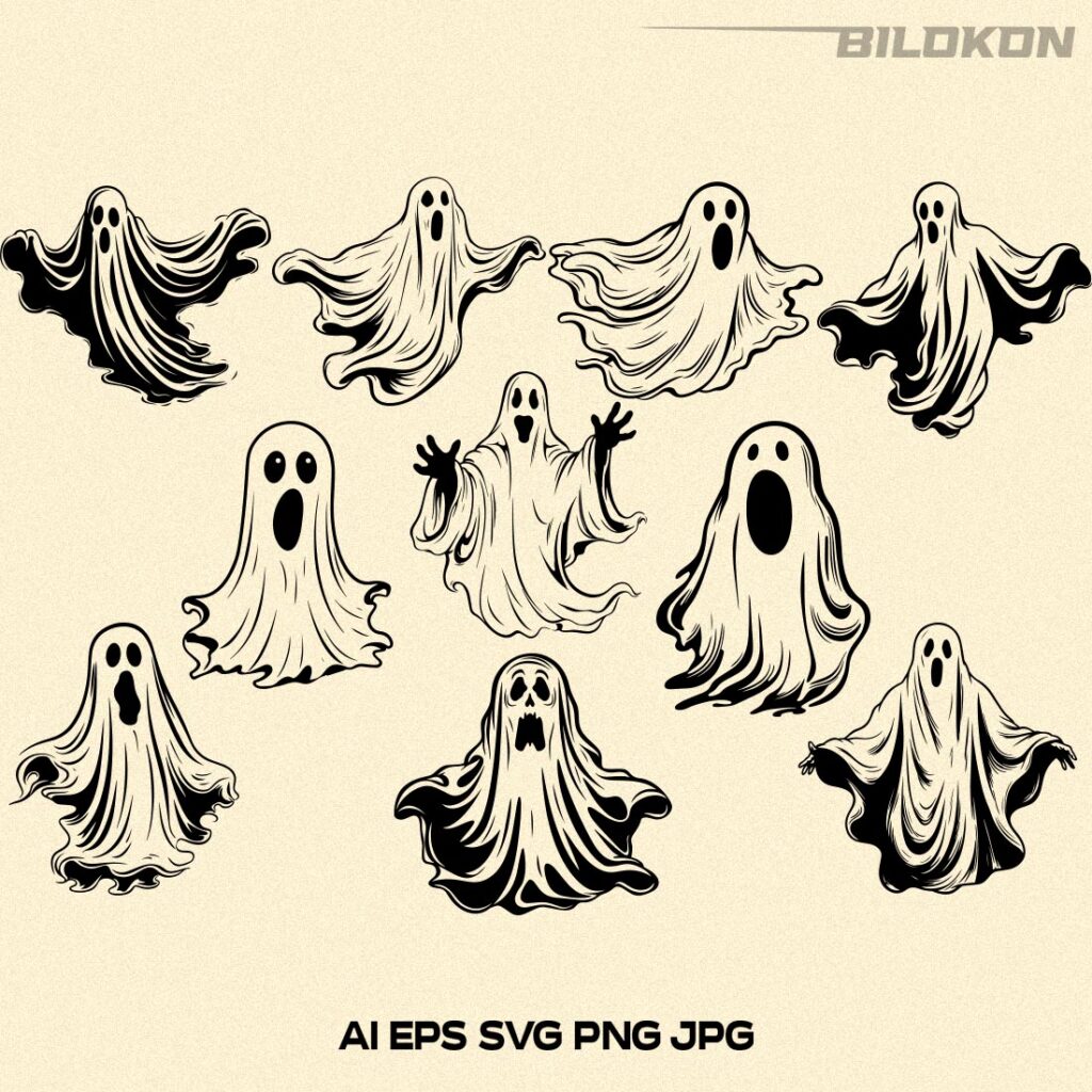 Ghost Set, Halloween Ghost SVG, Halloween Ghost Design - MasterBundles