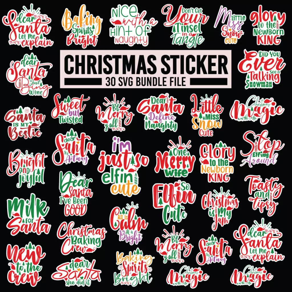 30 SVG sticker Christmas Bundle, Sticker SVG Bundle, Holiday SVG Bundle ...