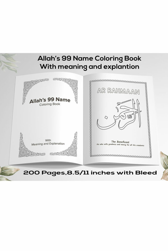 Allah's 99 Name Colouring Book with Meaning - MasterBundles