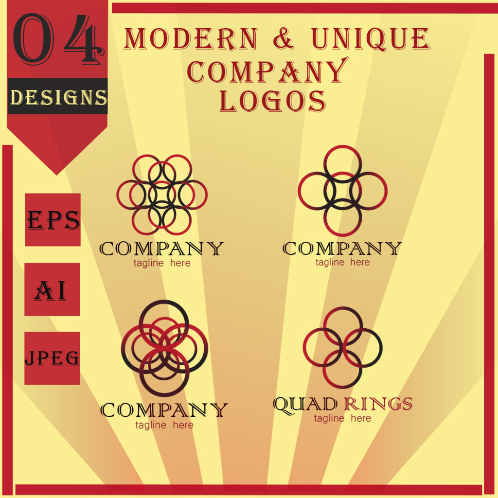 Modern & Unique Company Logos (4 Designs) with Black & White version of Logos. - MasterBundles