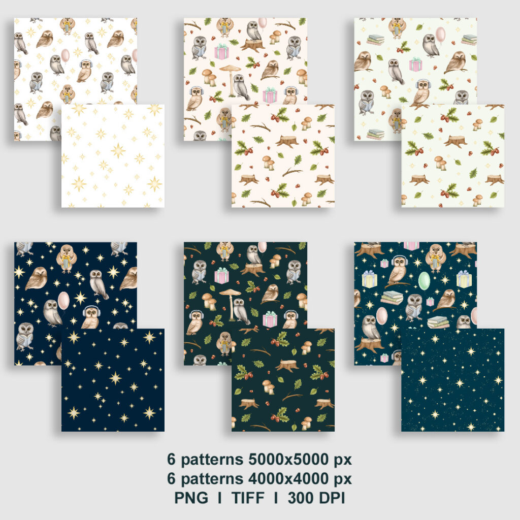 Cute owls pattern collection - MasterBundles