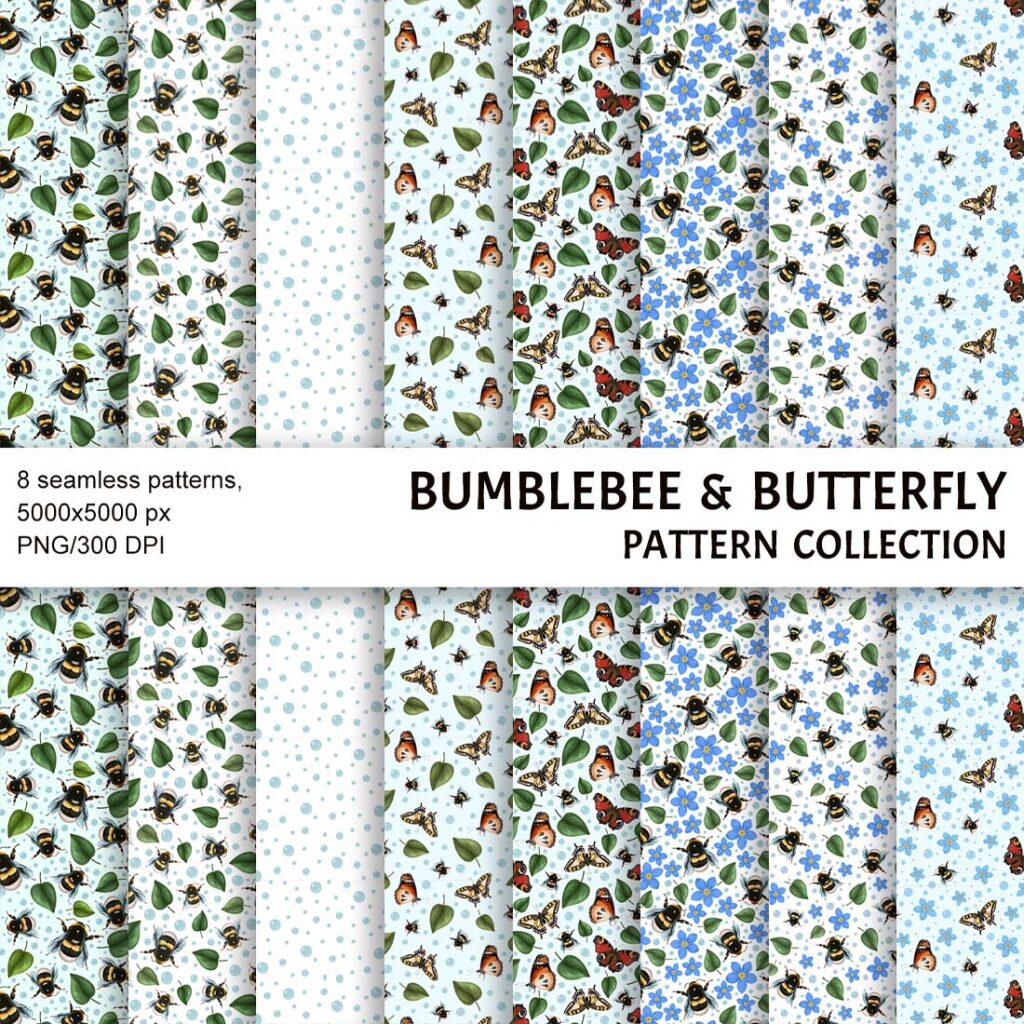 Bumblebees & butterflies patterns collection - MasterBundles
