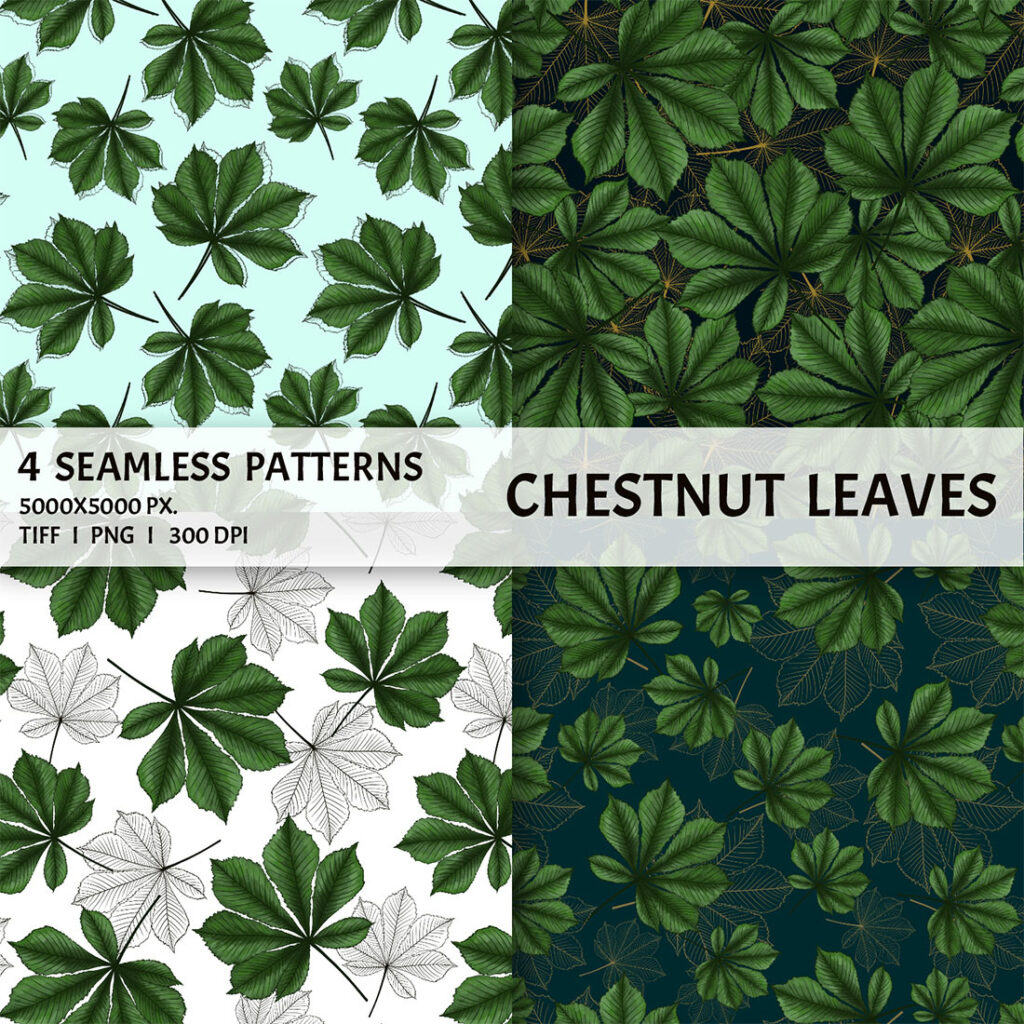 Collection of seamless patterns of chestnut leaves - MasterBundles