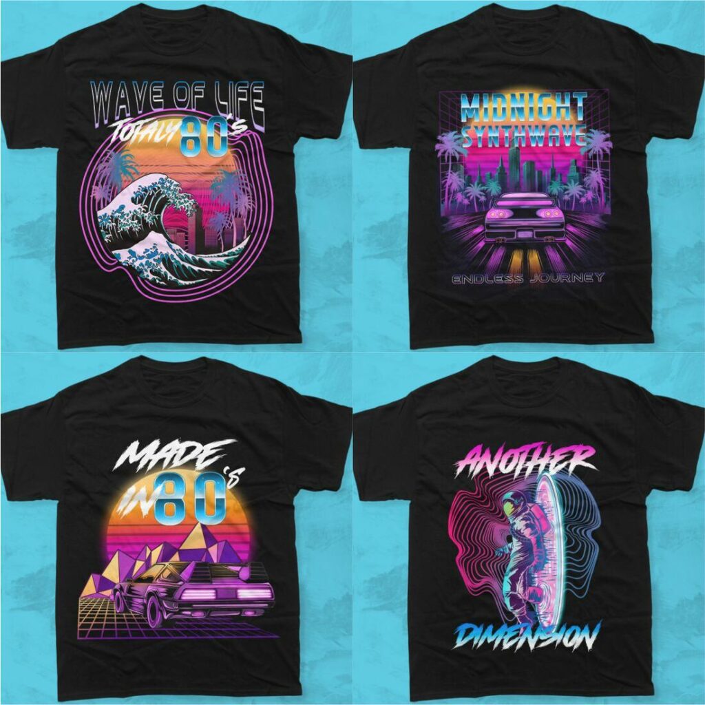 Synthwave Retrowave Futuristic T-shirt Designs PNG Bundle - MasterBundles
