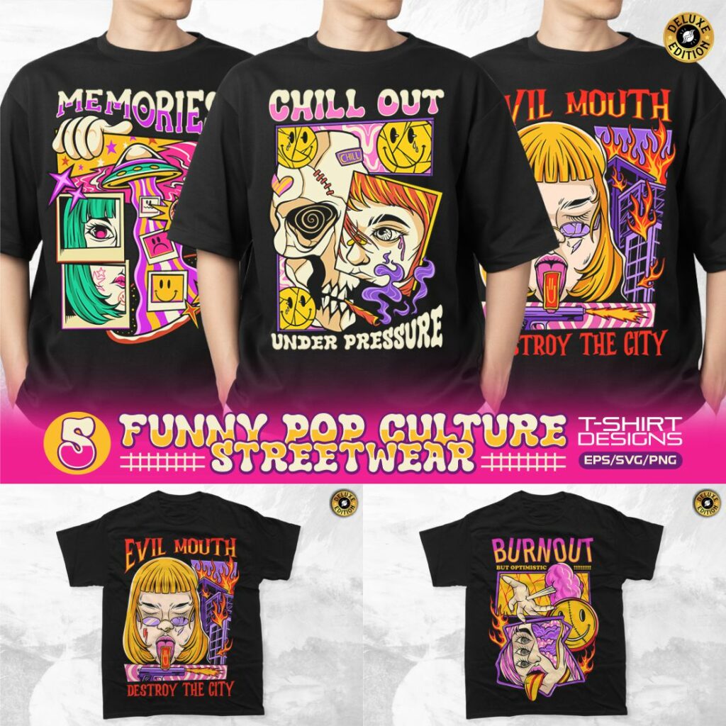 Funny Urban Pop Culture Streetwear T-shirt Designs Bundle - MasterBundles