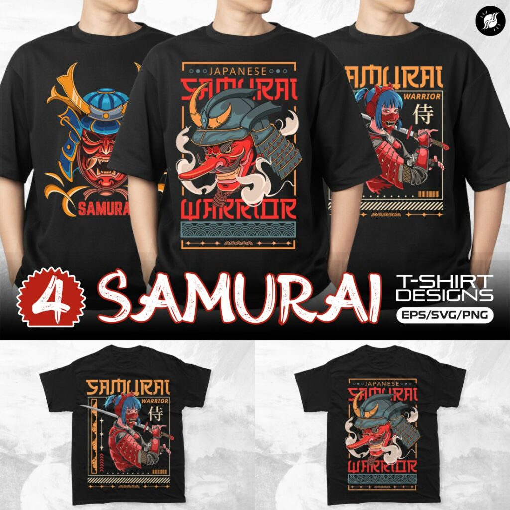 Japanese Samurai T-shirt Designs Vector Bundle - MasterBundles