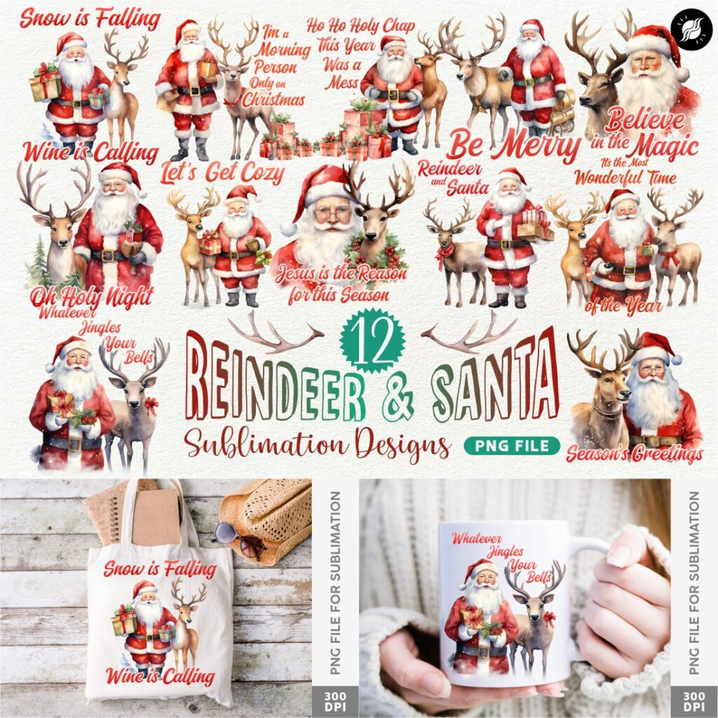 Christmas Reindeer Santa Sublimation Designs Bundle - MasterBundles