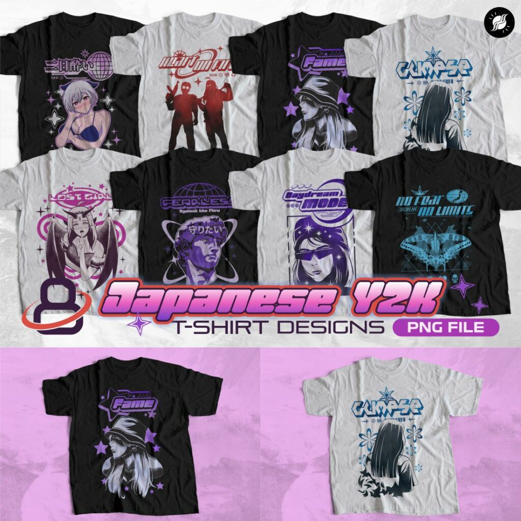 Japanese Y2K Streetwear T-shirt Designs PNG Bundle - MasterBundles