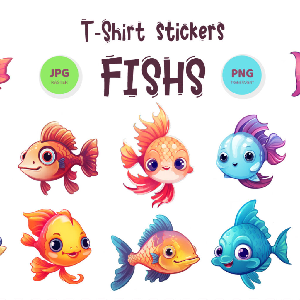 Bundle of cute fish stickers. Clipart. - MasterBundles
