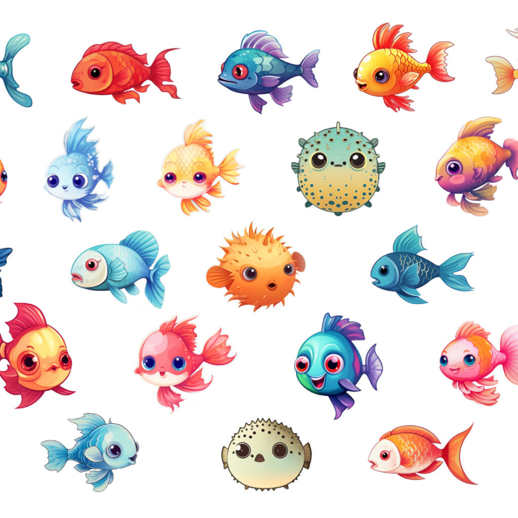 Bundle of cute fish stickers. Clipart. - MasterBundles