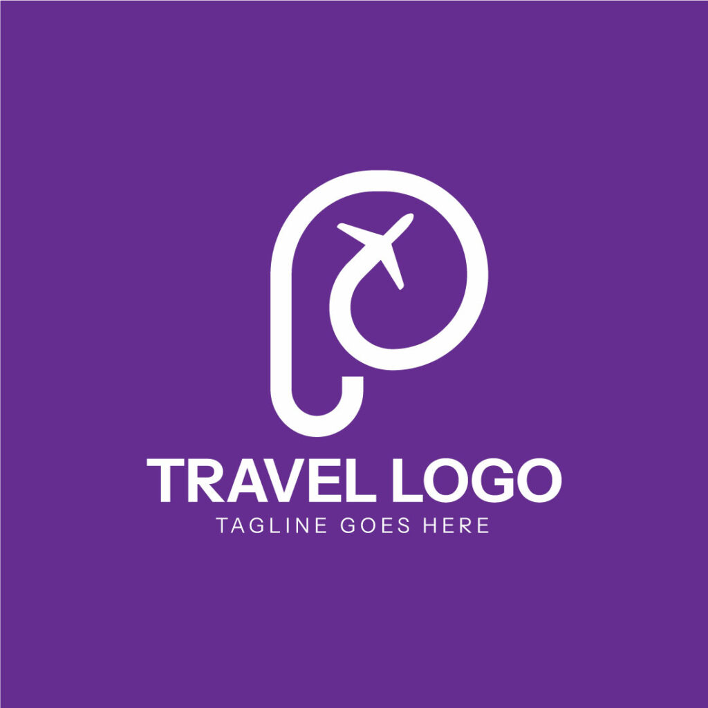 Flat modern travel logo design with letter “P”. Simple Airplane logo ...