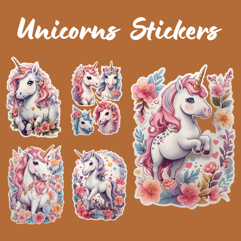 Cute Unicorns Stickers Printable - MasterBundles