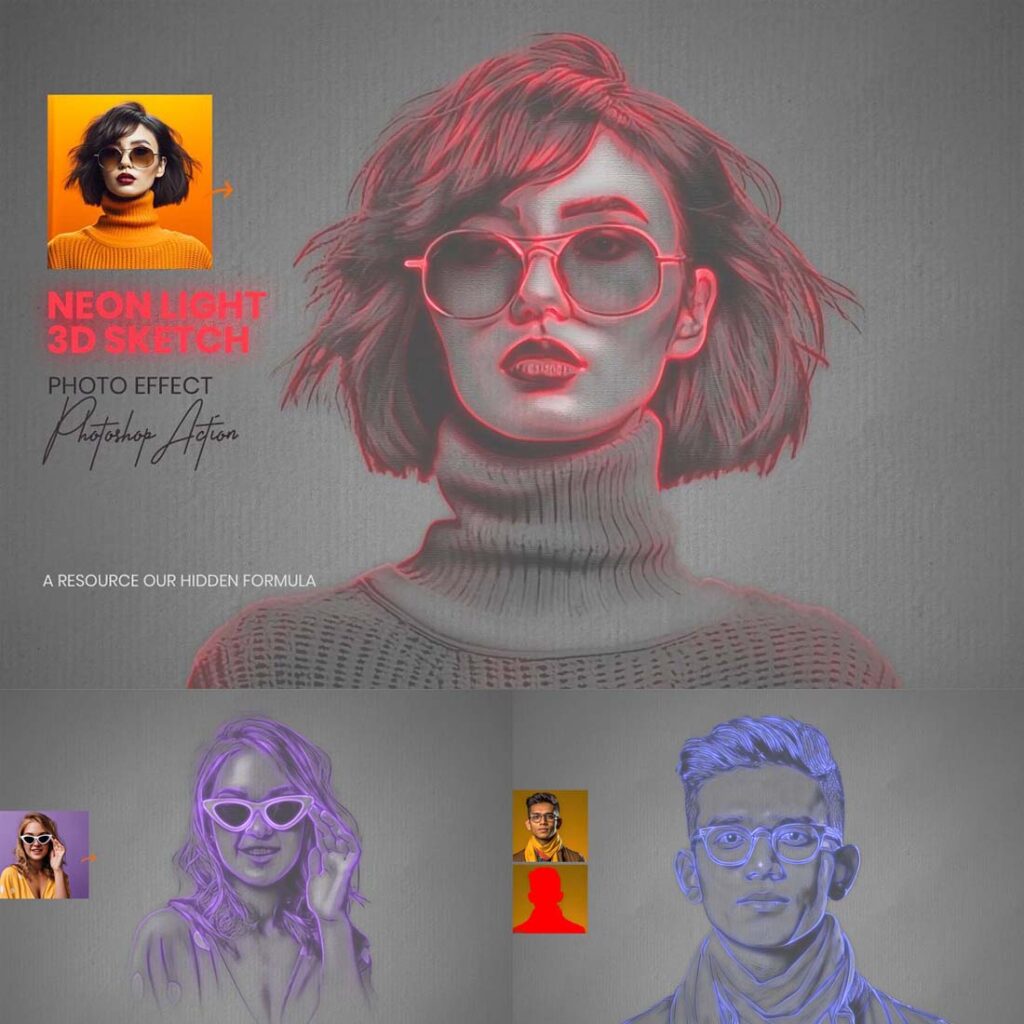 Photoshop 3D Neon Light Sketch - MasterBundles