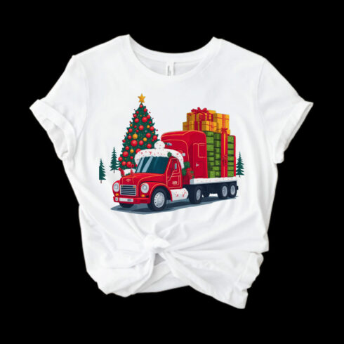 Watercolor Christmas Tracktor Clipart T-Shirt Design Bundle - MasterBundles