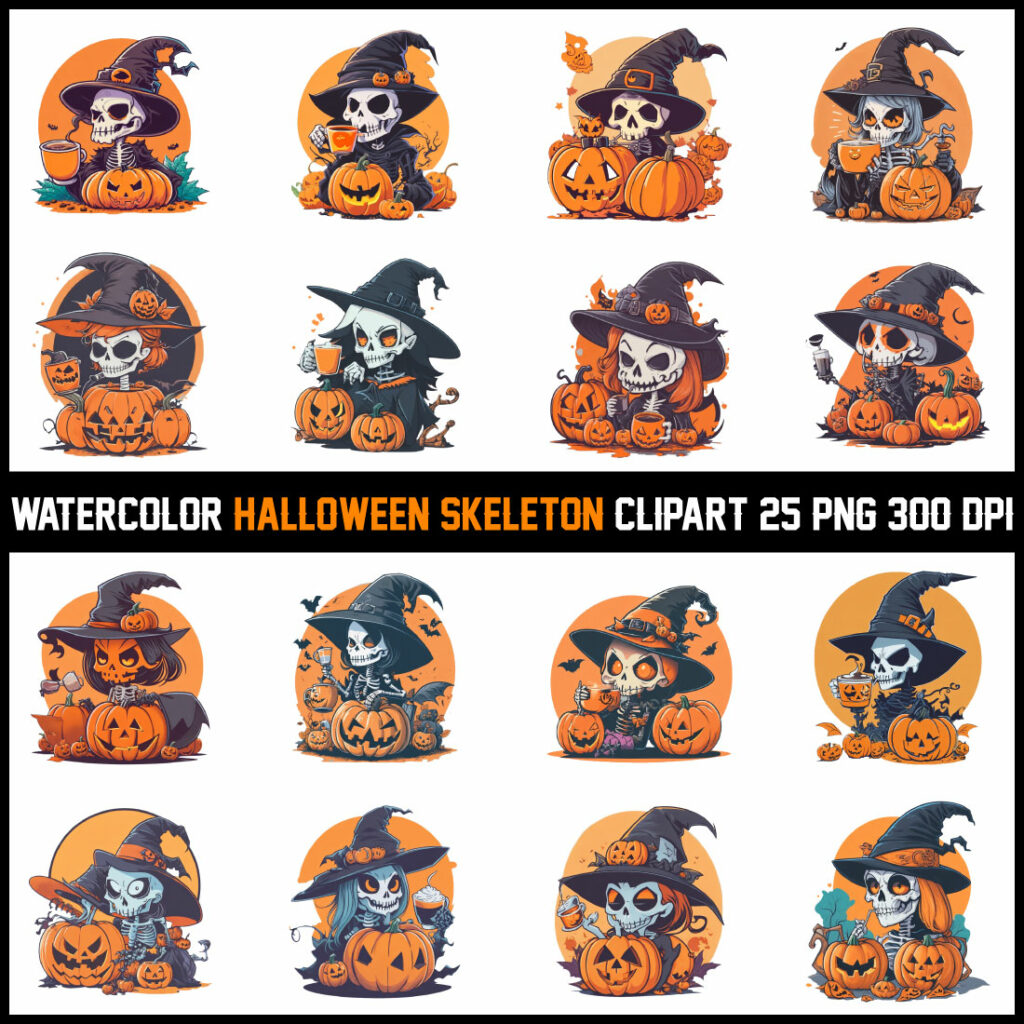 WATERCOLOR-Halloween-Skeleton-CLIPART - MasterBundles