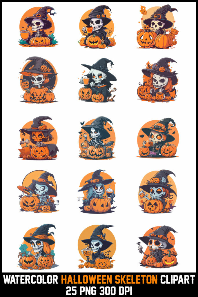 WATERCOLOR-Halloween-Skeleton-CLIPART - MasterBundles