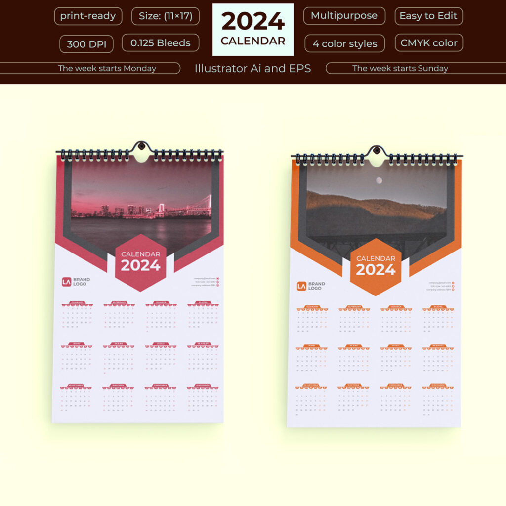 Wall Calendar Template 2024 - MasterBundles