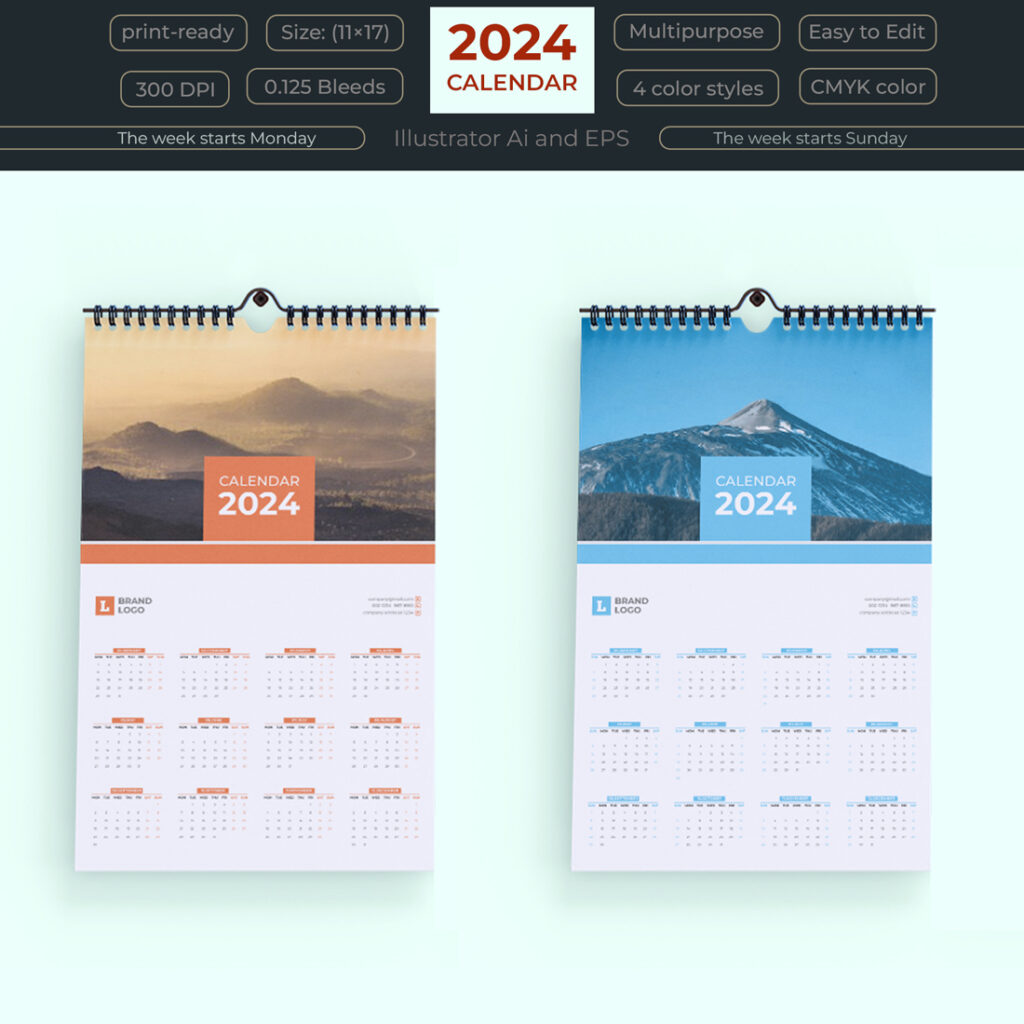 Wall Calendar Template for 2024 - MasterBundles