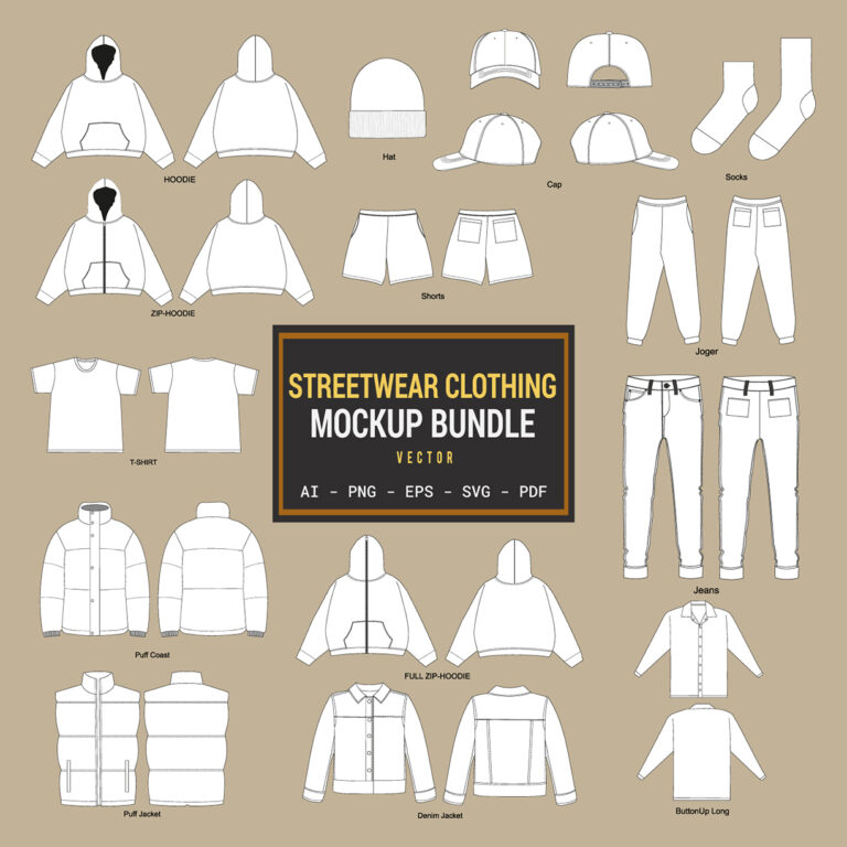 Streetwear Clothing Vector Mockup Bundle Fashion Flat Design Template ...