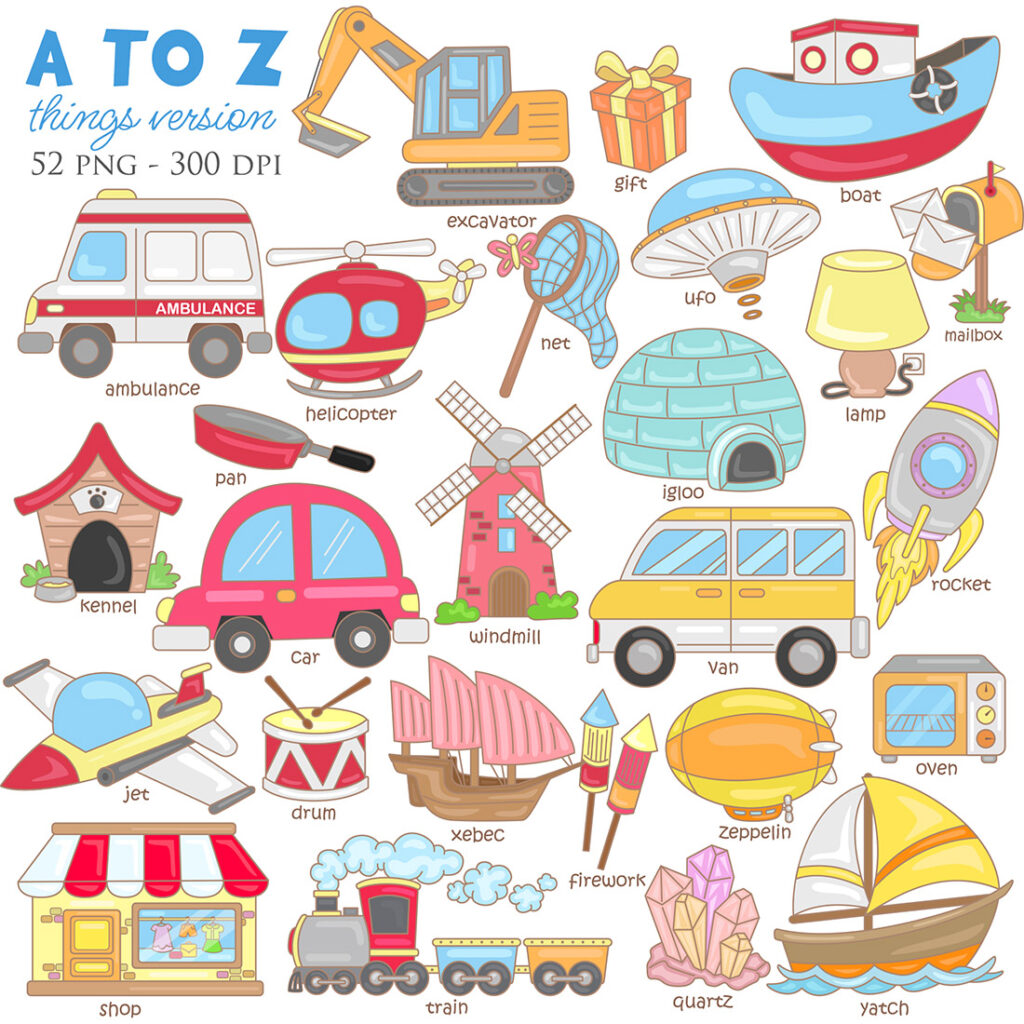 Alphabet A to Z Things Version Vocabulary School Lesson Letter Reading ...
