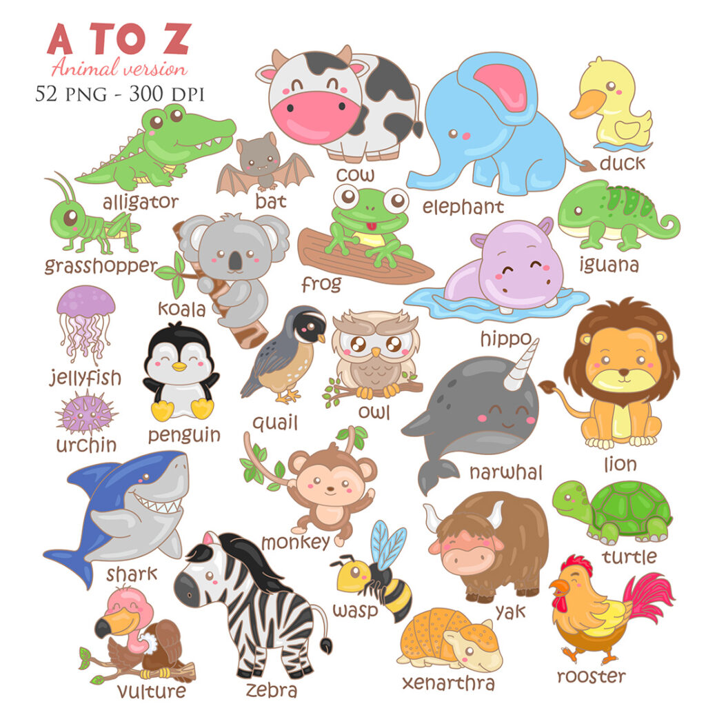 Alphabet A to Z Animal Version Vocabulary School Lesson Letter Reading ...