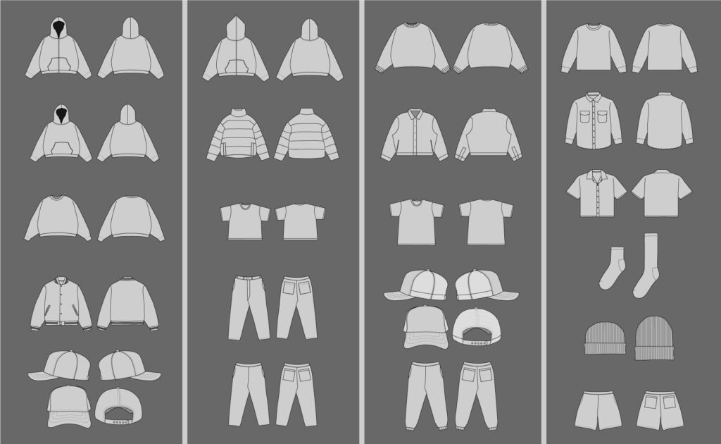 Streetwear Vector Mockup Bundle Fashion Technical Template Streetwear ...