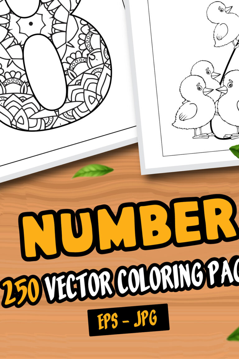 250 Vector Number Coloring Pages - MasterBundles