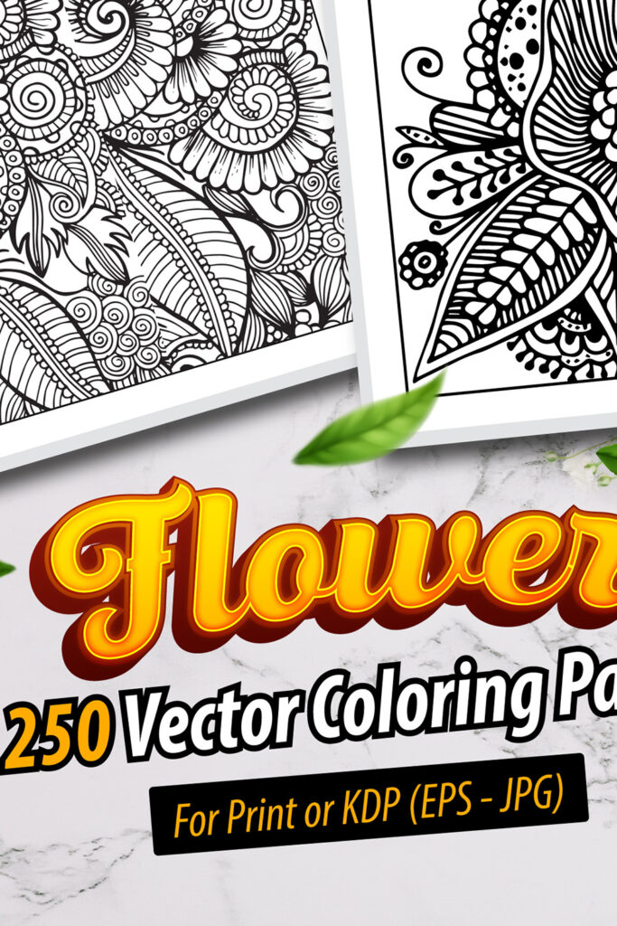 250 Vector Flower Coloring Pages - MasterBundles