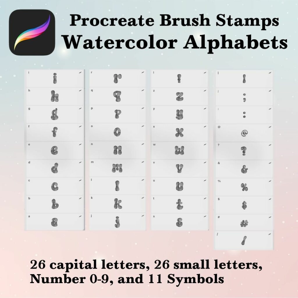 Watercolor Alphabet & Number Brush Stamps Procreate - MasterBundles