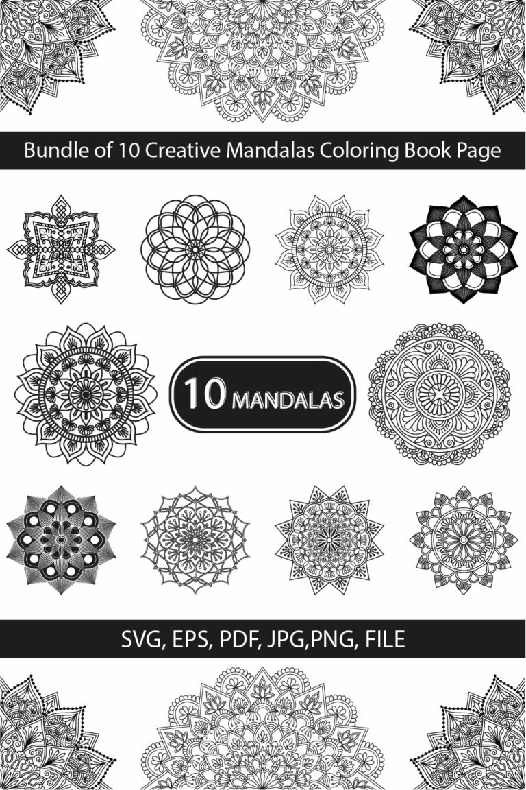 Bundle of 10 Creative Mandalas Coloring Book Page - MasterBundles