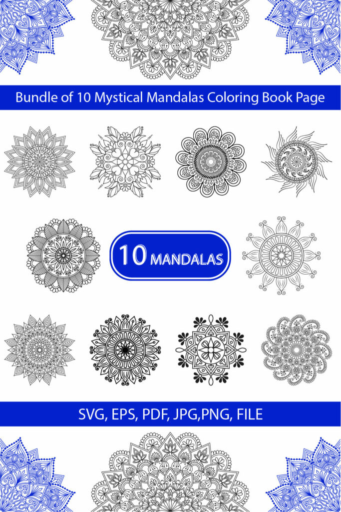 Bundle of 10 Mystical Mandalas Coloring Book Page. - MasterBundles