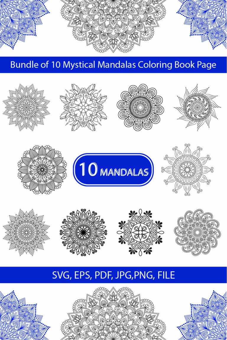 Bundle of 10 Mystical Mandalas Coloring Book Page. - MasterBundles