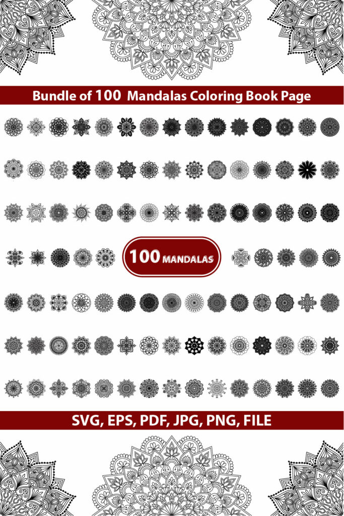 Bundle of 100 Mandalas Coloring Book Page - MasterBundles