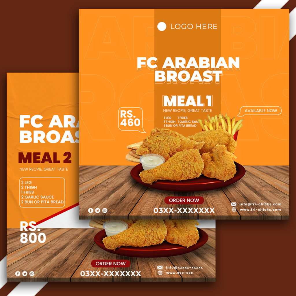 2 Modern Fast Food Social Media post Design Template - MasterBundles