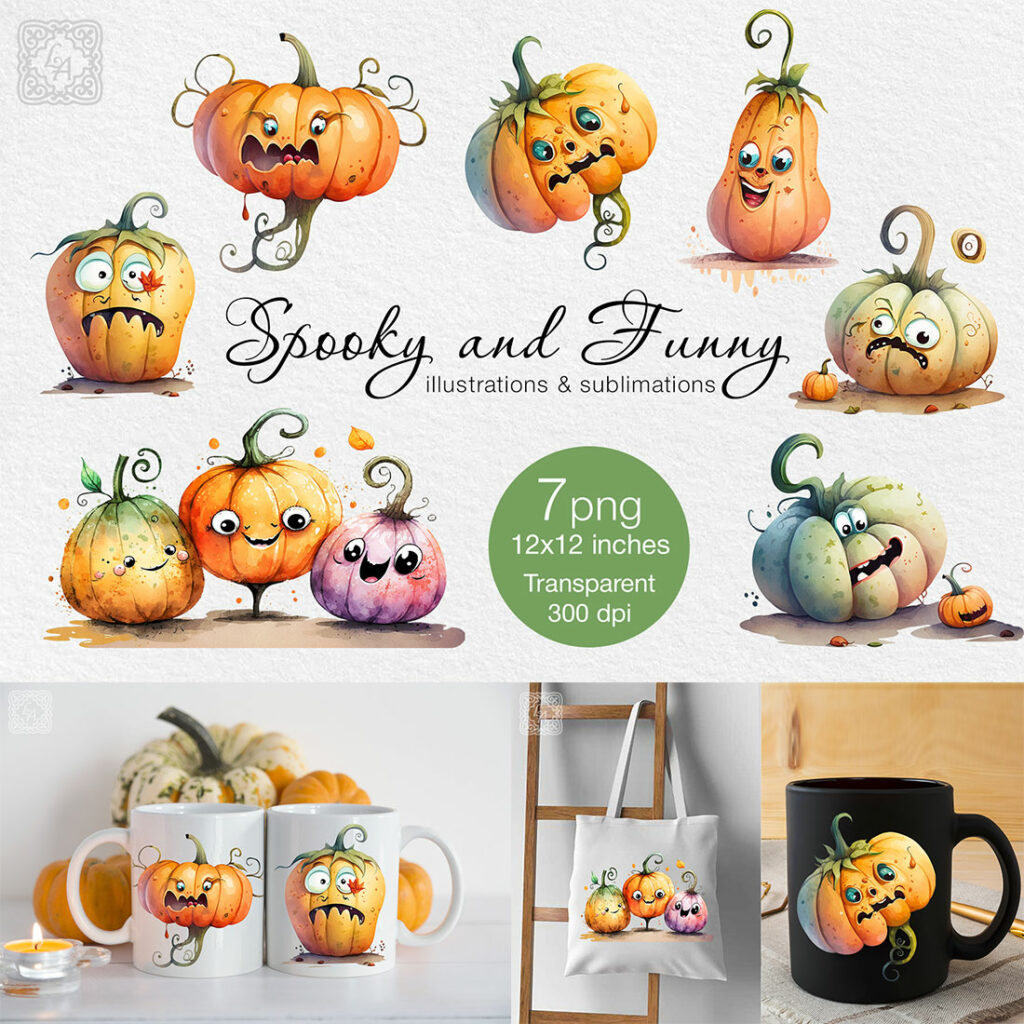 Watercolor Spooky and Funny, watercolor sublimation, scrapbooking set ...