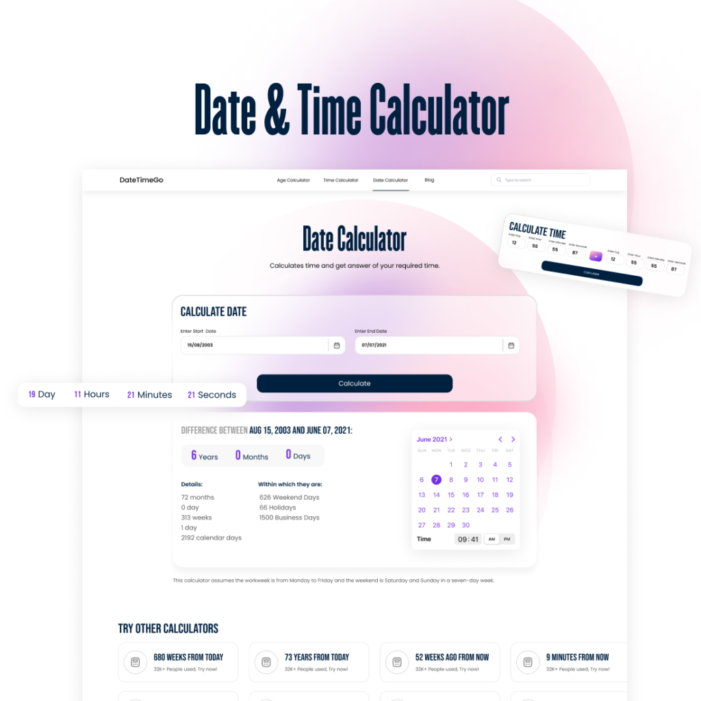 Date & Time calculator Landing page | website landing page design ...