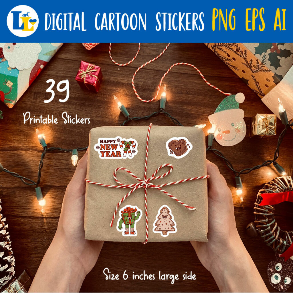 Christmas retro groovy characters| Printable digital sticker ...